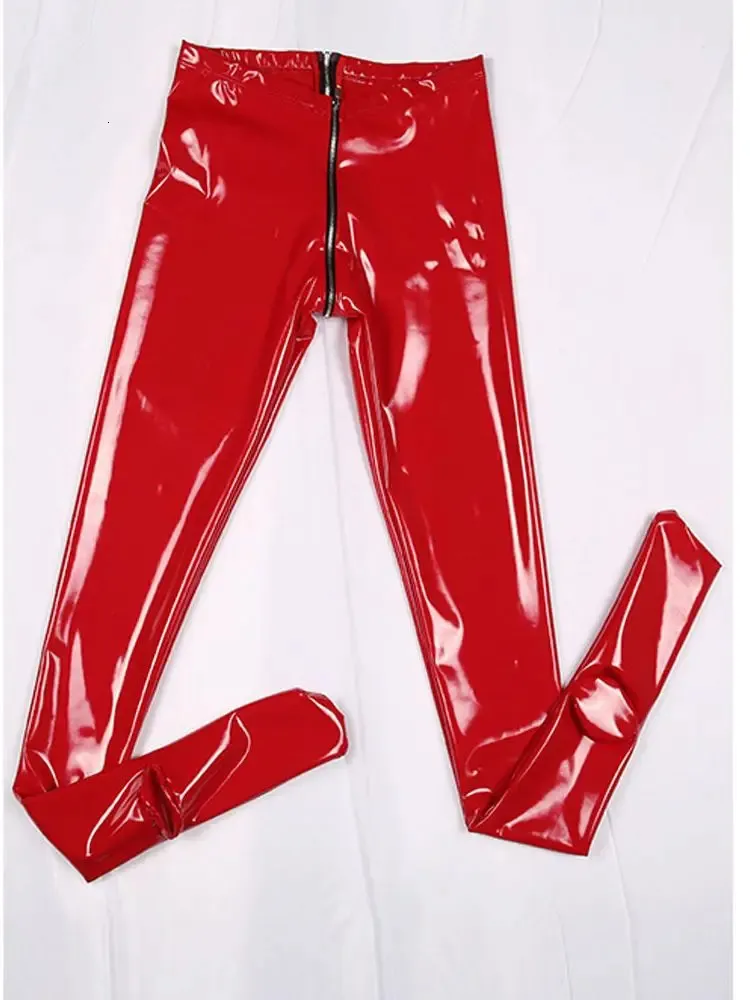 Glossy Pantyhose Style PVC Trousers: Thermal Lined Open Crotch Pencil ...