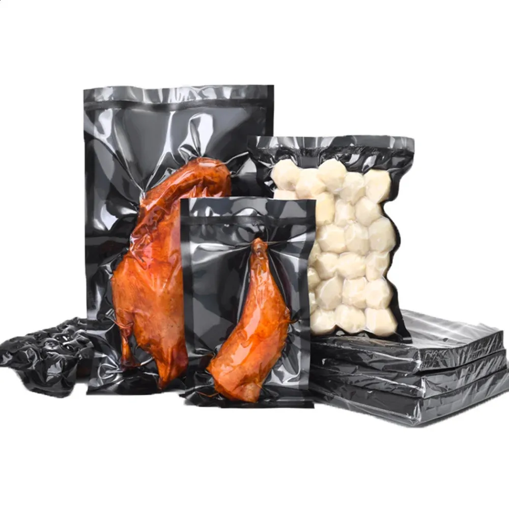 Black Nylon Vacuum Sealed Food Storage Bags Single Sided Transparent ...