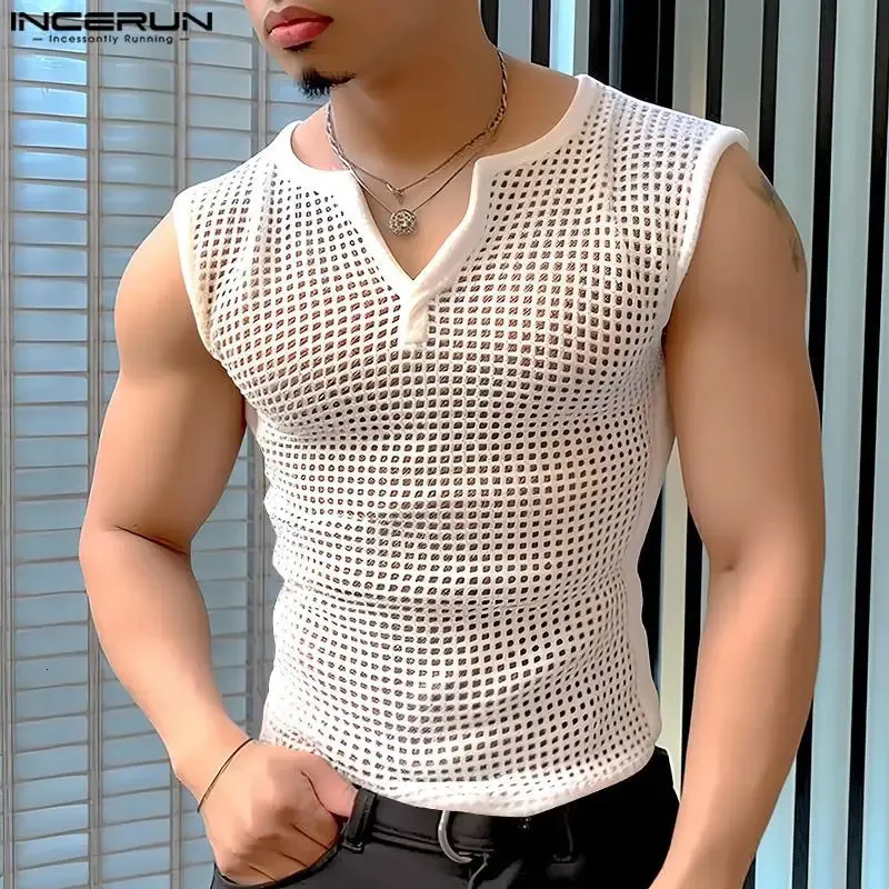 Mesh Tank Tops for Men: Hollow Out V-Neck Summer Vest, Streetwear ...