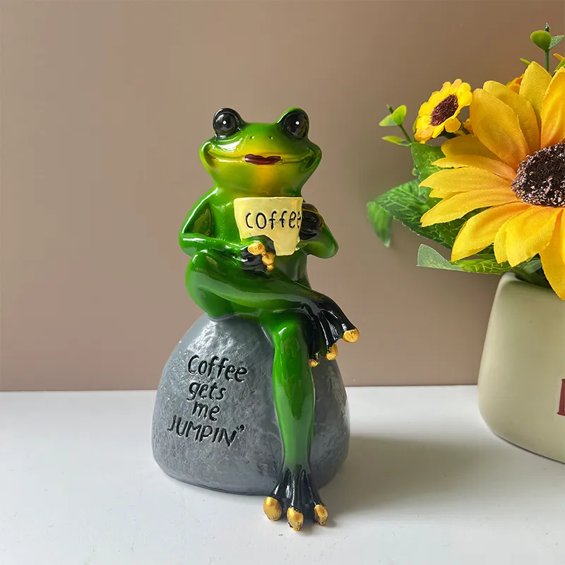 Resin Frog Statue Coffee Drinking Animal Collectible Figurine For ...