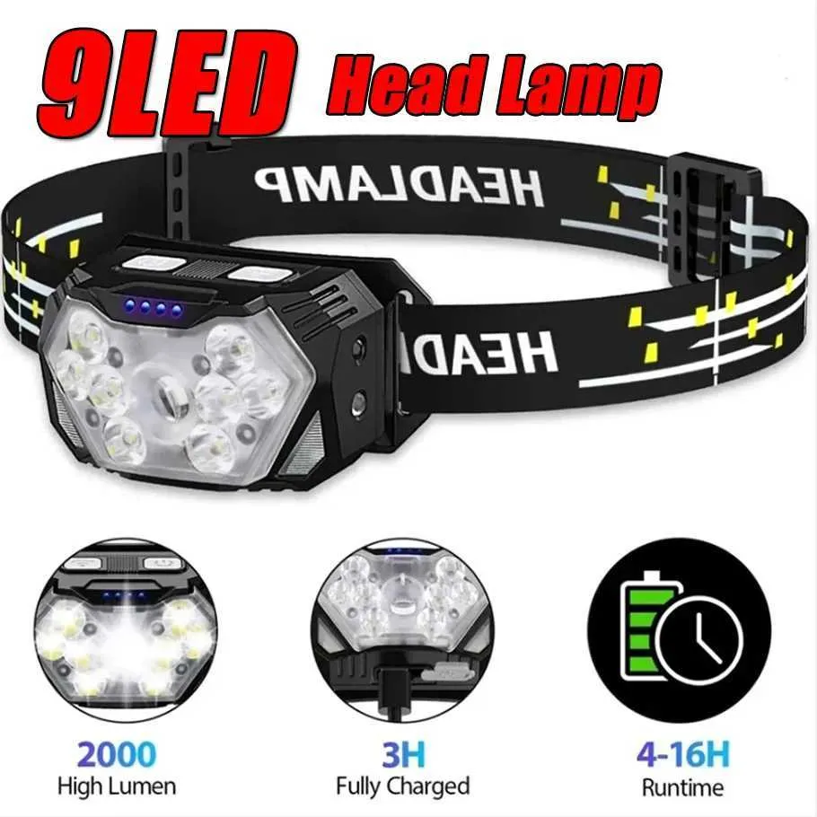 Rechargeable 9-LED Motion Sensor Headlamp: Ultra-Bright, Lightweight ...