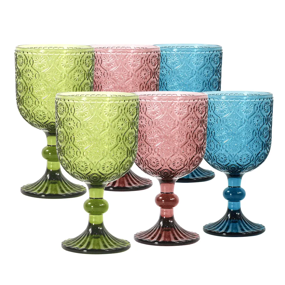 Wholesale 240ml Wine Glasses 12oz Vintage Pattern European Embossed Stained Lamp Thick Goblets ...