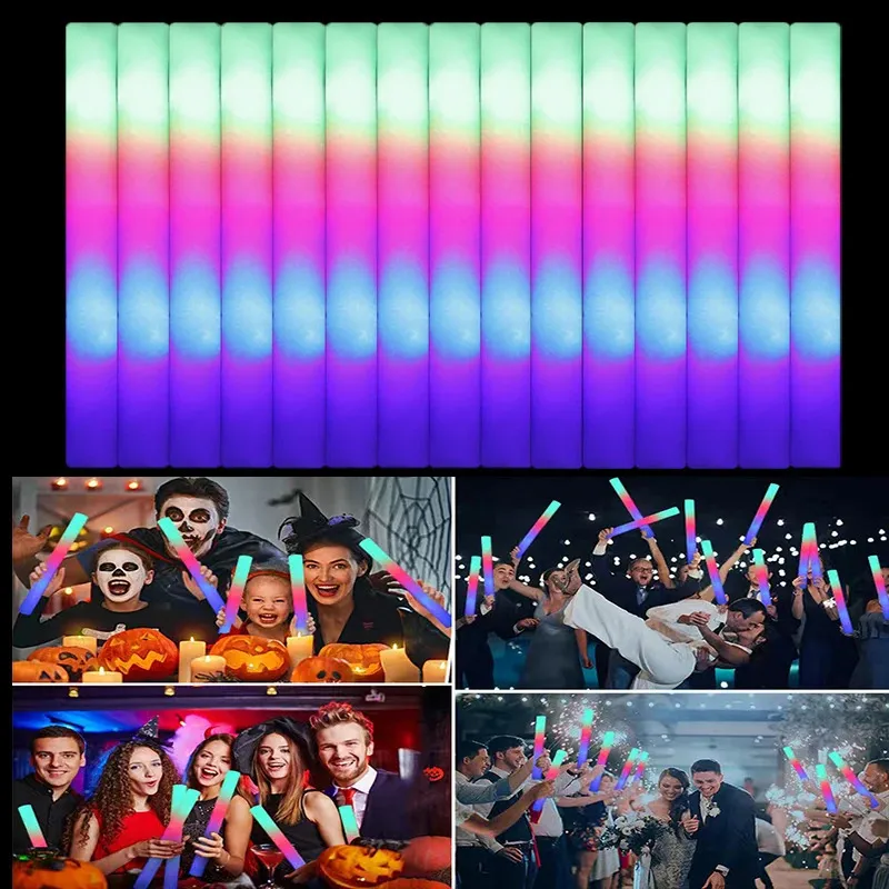 Bulk LED Foam Light Sticks - RGB Color Changing Cheer Sticks for ...