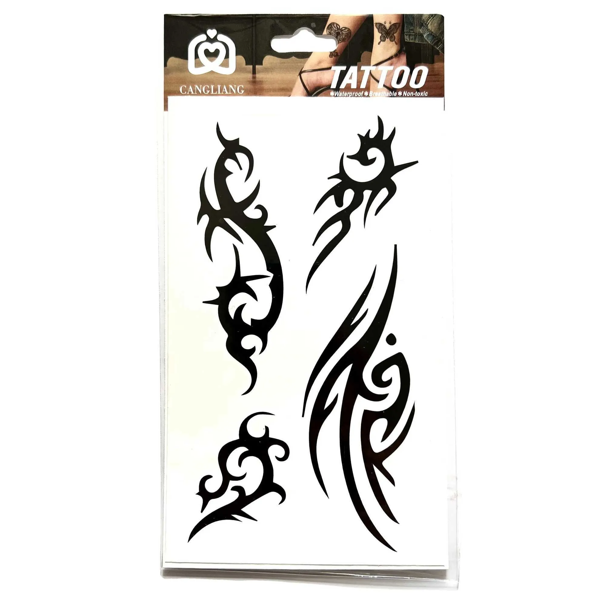 Y240809 Black Tribal Temporary Tattoos Realistic Waterproof Neck, Chest ...