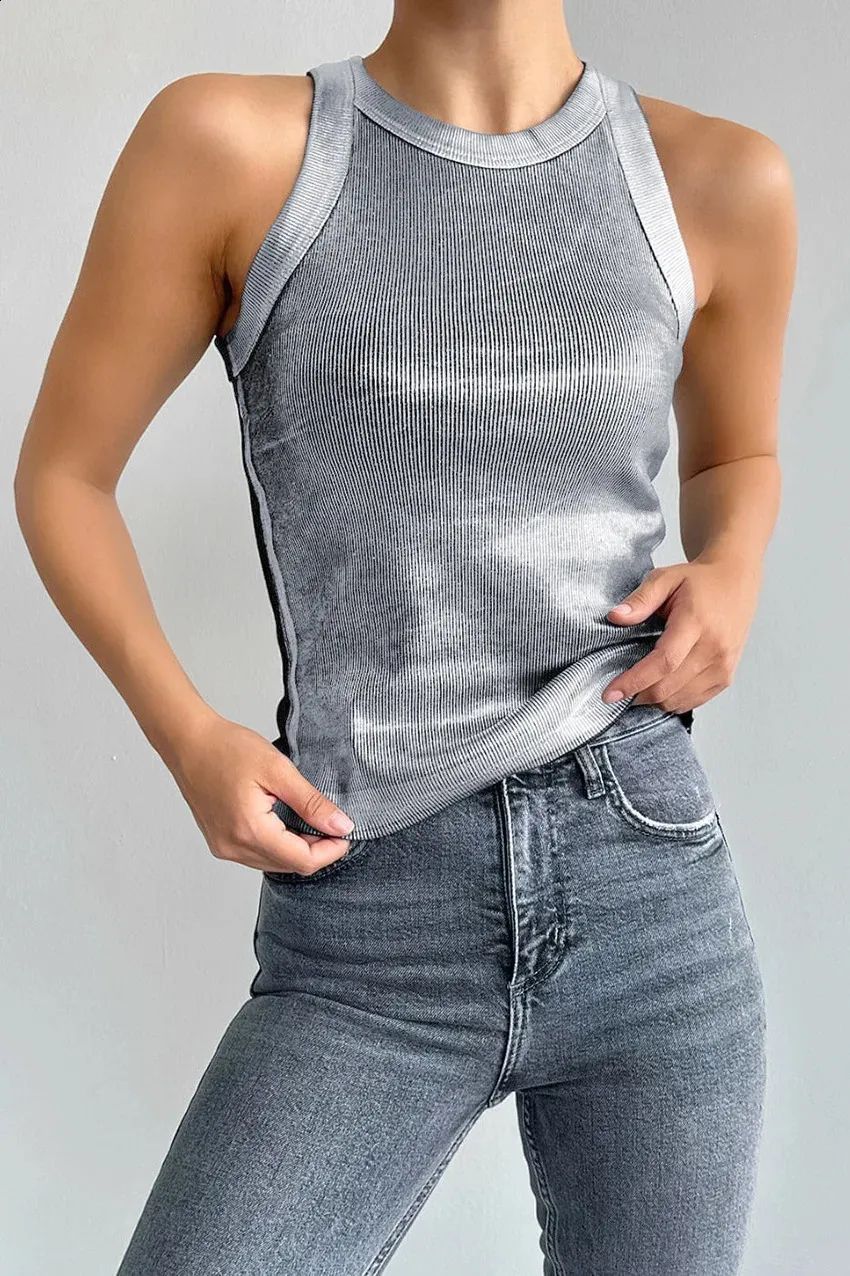 Women's Silver Knitted Tank Top - Slim Fit, Casual & Elegant ...