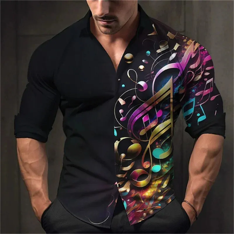 Musical Note Shirt: 3D Printed Long Sleeve Button-Down. Spring/Autumn ...