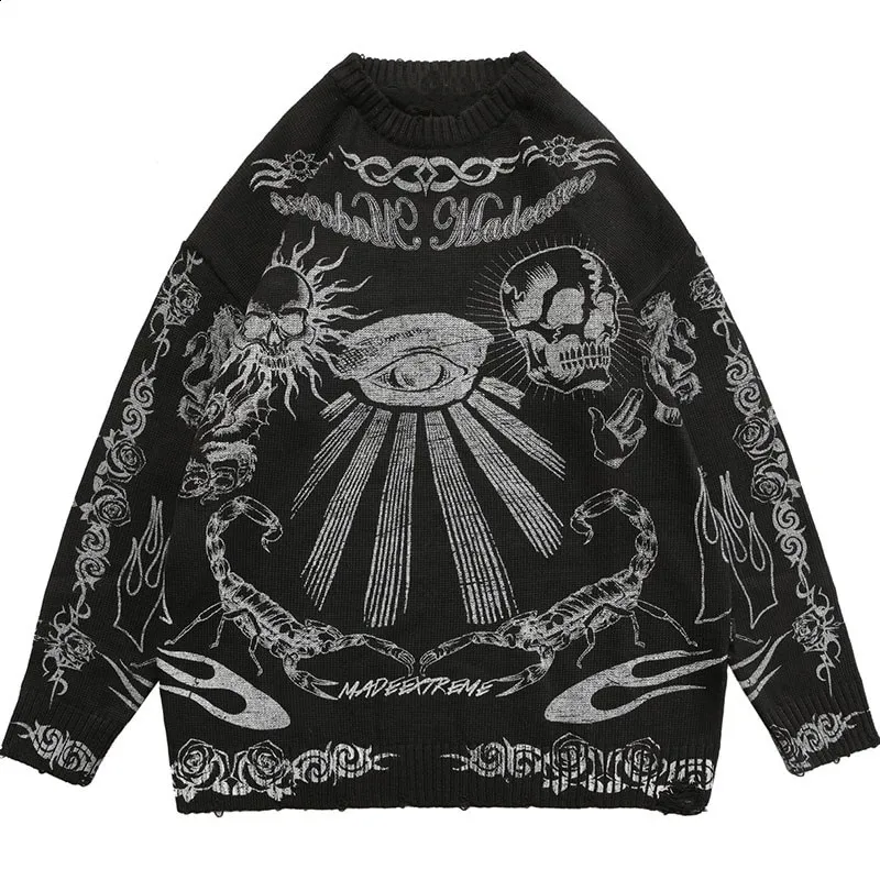 Hip Hop Rock Y2K Zipper Cardigan Knitted Loose-Fitting Acetate Sweater ...