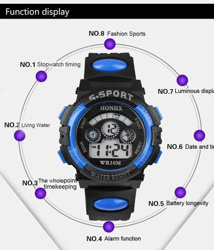 DHgate.com:Premium Waterproof Kids Digital Sports Watch: Blue LED ...