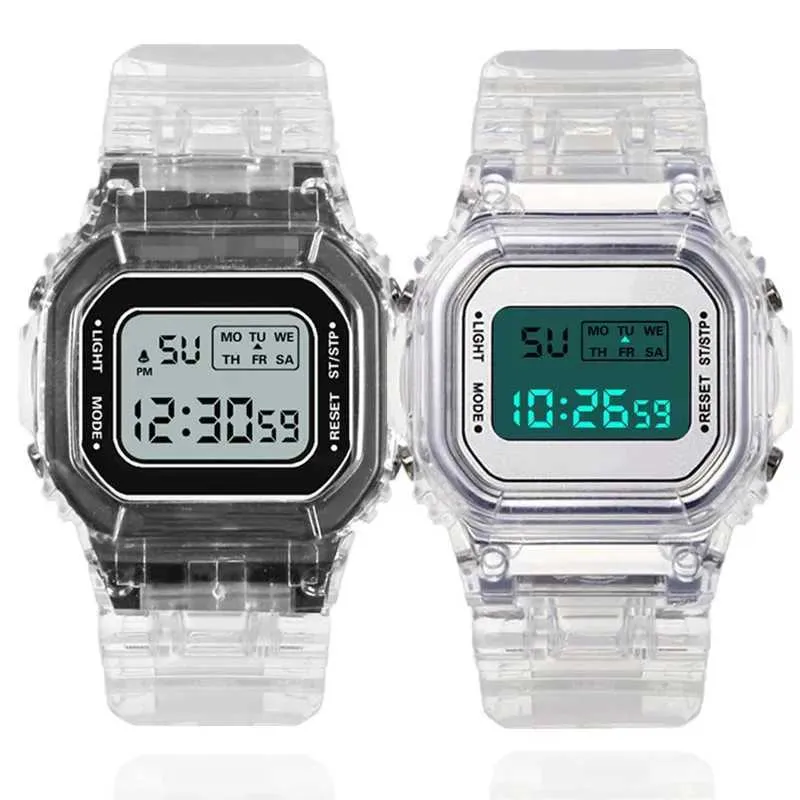 Designer LED Digital Watch Transparent Square Dial Luminous Sports ...