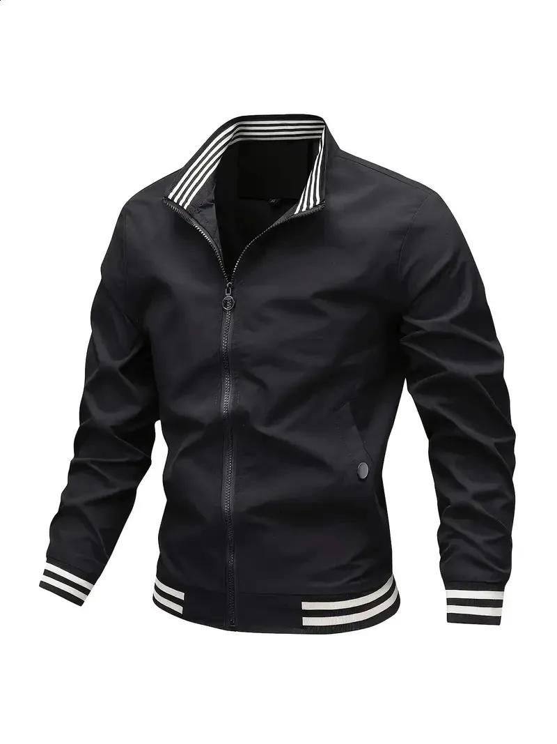 Men's Ultra-Thin Spring Jacket: Solid Color Pilot Style, Stand Up ...