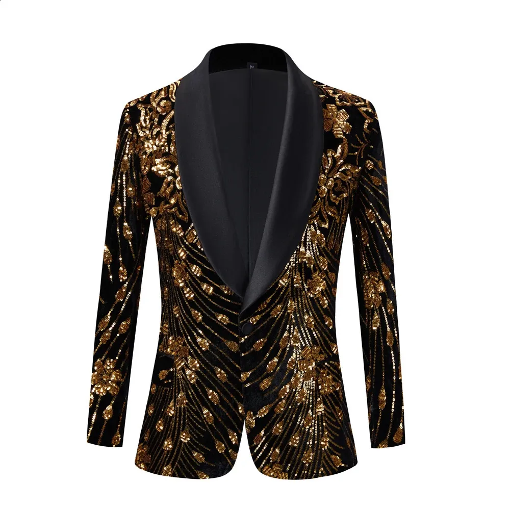 Nightclub Outfits Shiny Gold Glitter Jacket Set For Men Red Stage ...