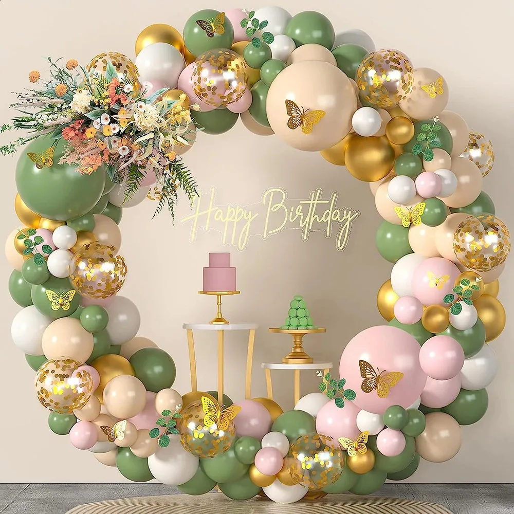Sage Green Balloon Garland Arch Kit Gold Confetti Balloons Pegatinas De ...
