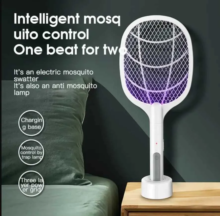 2-in-1 Mosquito Zapper Wand & Night Lamp - Rechargeable Fly Swatter ...