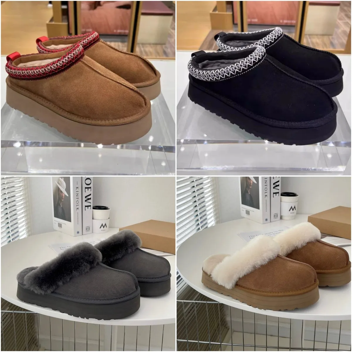 Tasman Classic Women's Wool Slippers - Fluffy Sheepskin Platform Slides ...