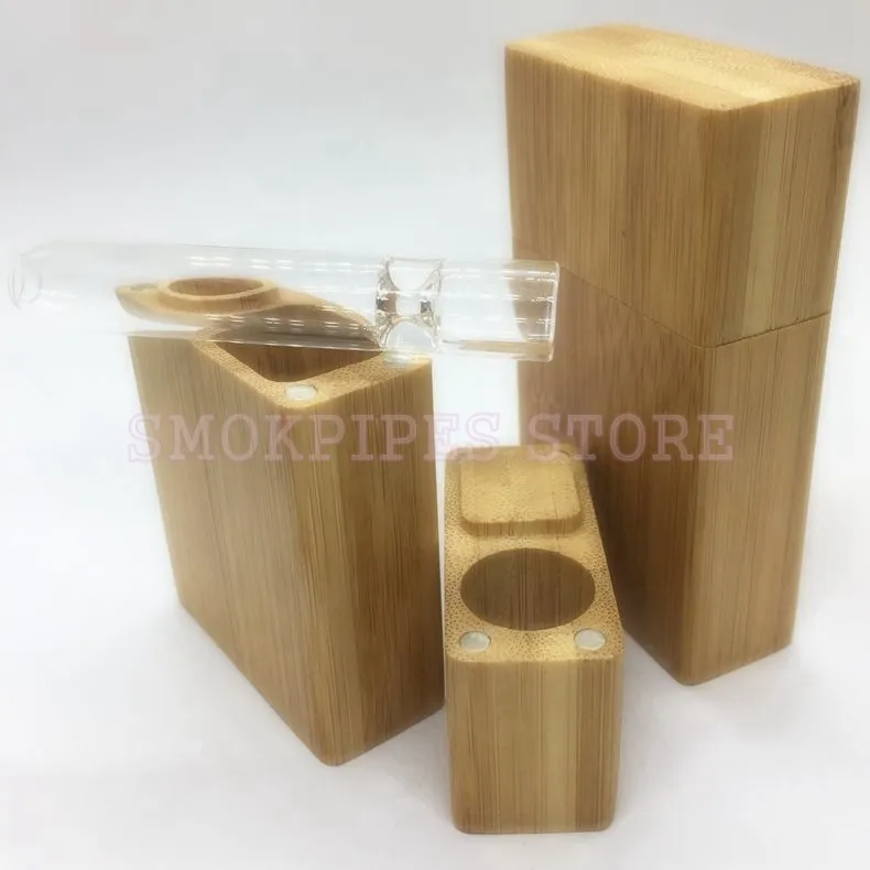 One Hitter Box Natural Wood Stash Box With Glass Filter, Portable ...