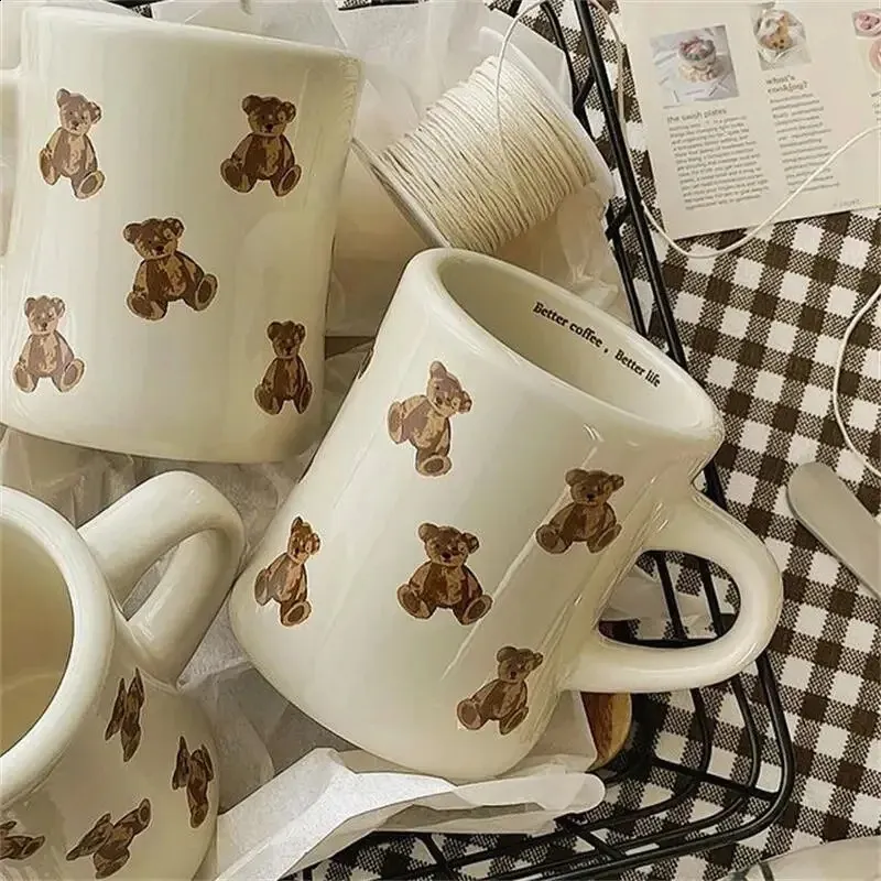 Adorable Teddy Bear Ceramic Coffee Mug - Korean Cream Style Breakfast ...