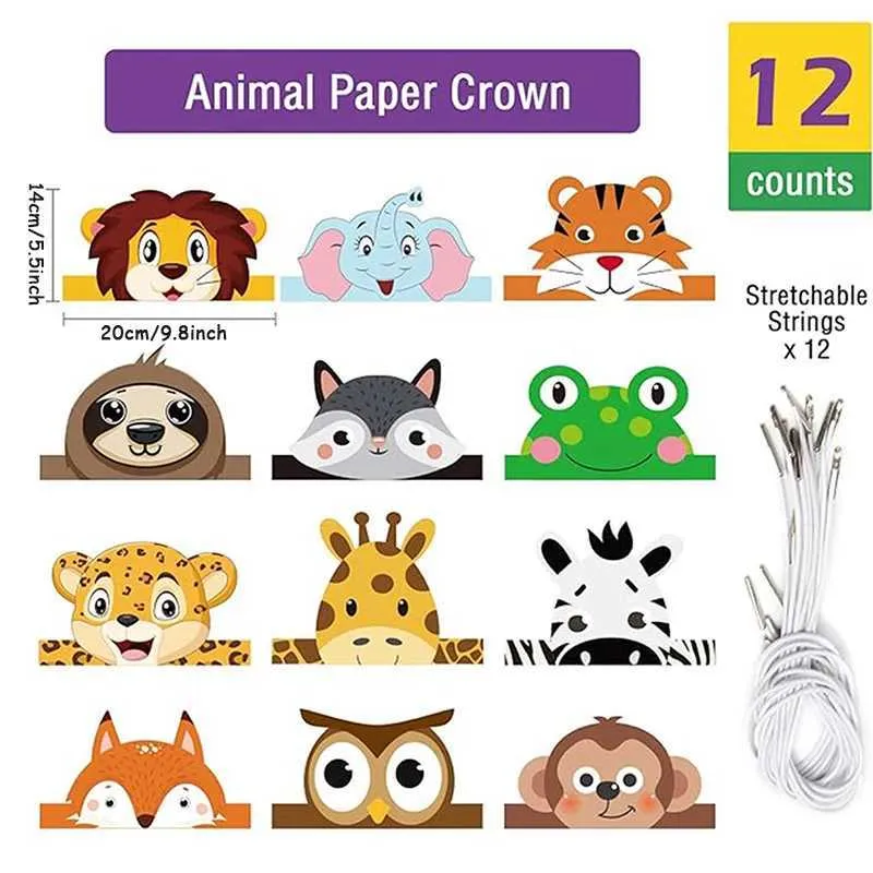 Jungle Safari Animal Theme Party 1 Year Birthday Crown Headband Hat ...