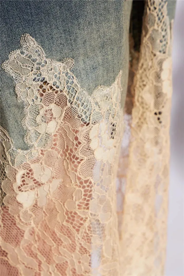 Spicy Girl Lace Decal Soft Denim Pendant Shorts Set - Summer ...