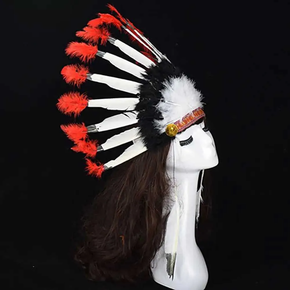 Indian Chief Style Feather In A Cap Headdress Prop For Cosplay And ...