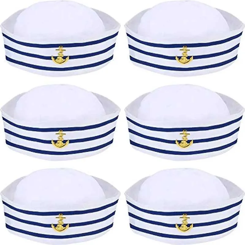 Nautical Fun: 6-Piece Party Captain Hat Set - Blue & White Sailor Navy ...