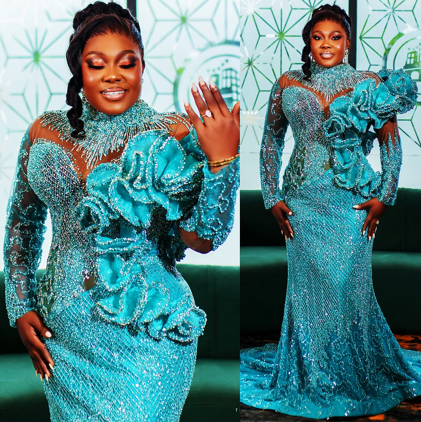 2024 Plus Size Hunter Green Mermaid Prom Dress Lacefull Promdress Full ...