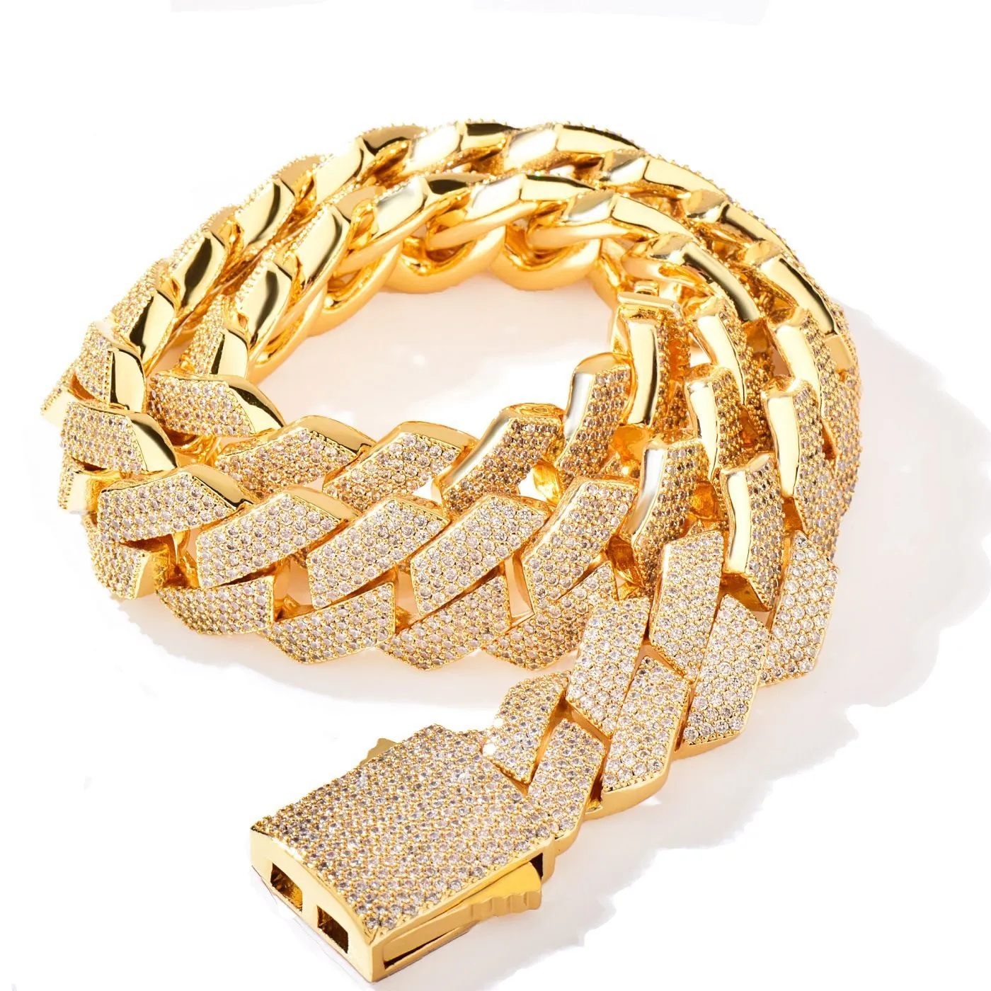 Gold Cuban Link Chain For Men Micro Inlaied 4 Row... From Tiedibka, $49 ...