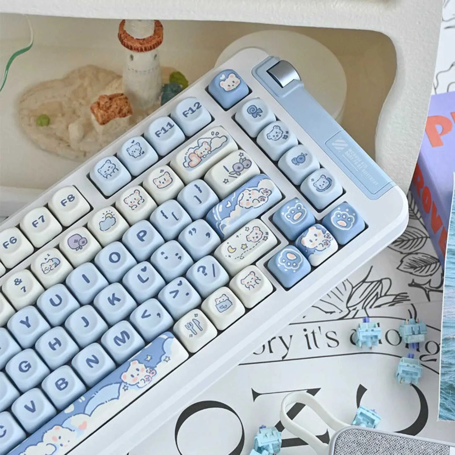 Cute PBT Keycaps Set With Ice Cream Bear 132 Keys For Mechanical Kawaii ...