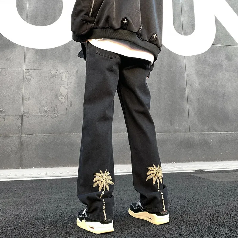 Men's Casual Drawstring Jeans: Elastic Waist, Straight Leg, Embroidered ...