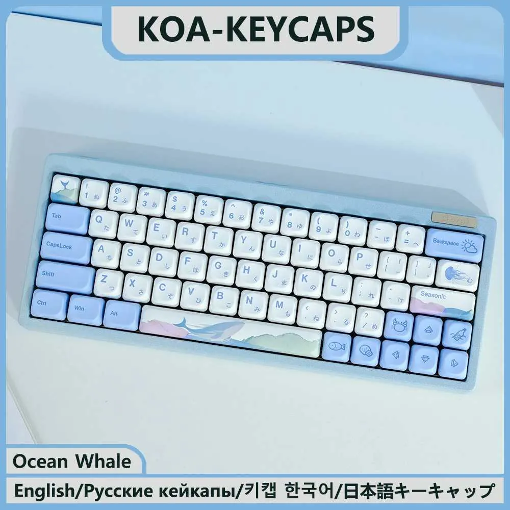 KBDiy KOA Profile Keycaps PBT Ocean Whale Russian Japanese Keycap ...