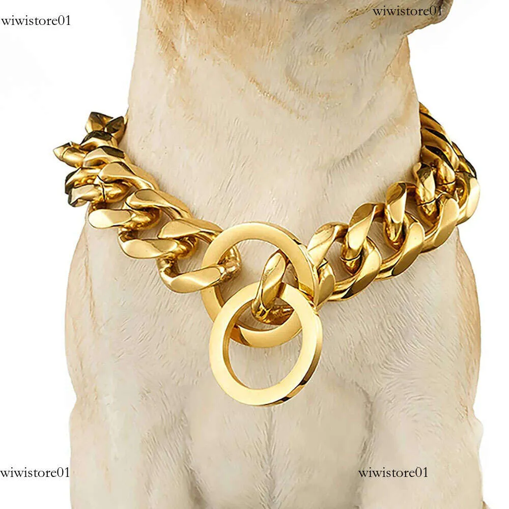 18K Gold Stainless Steel Dog Choke Chain Collar choker necklace - Heavy ...