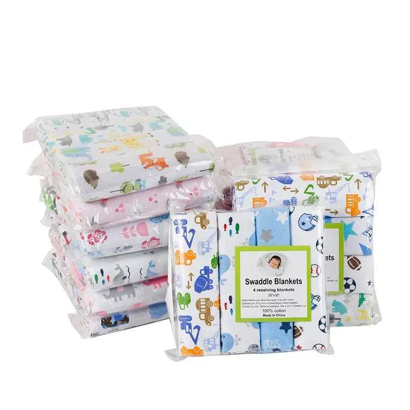 Premium Cotton Flannel Baby Blankets 4-Pack - Soft Newborn Receiving ...