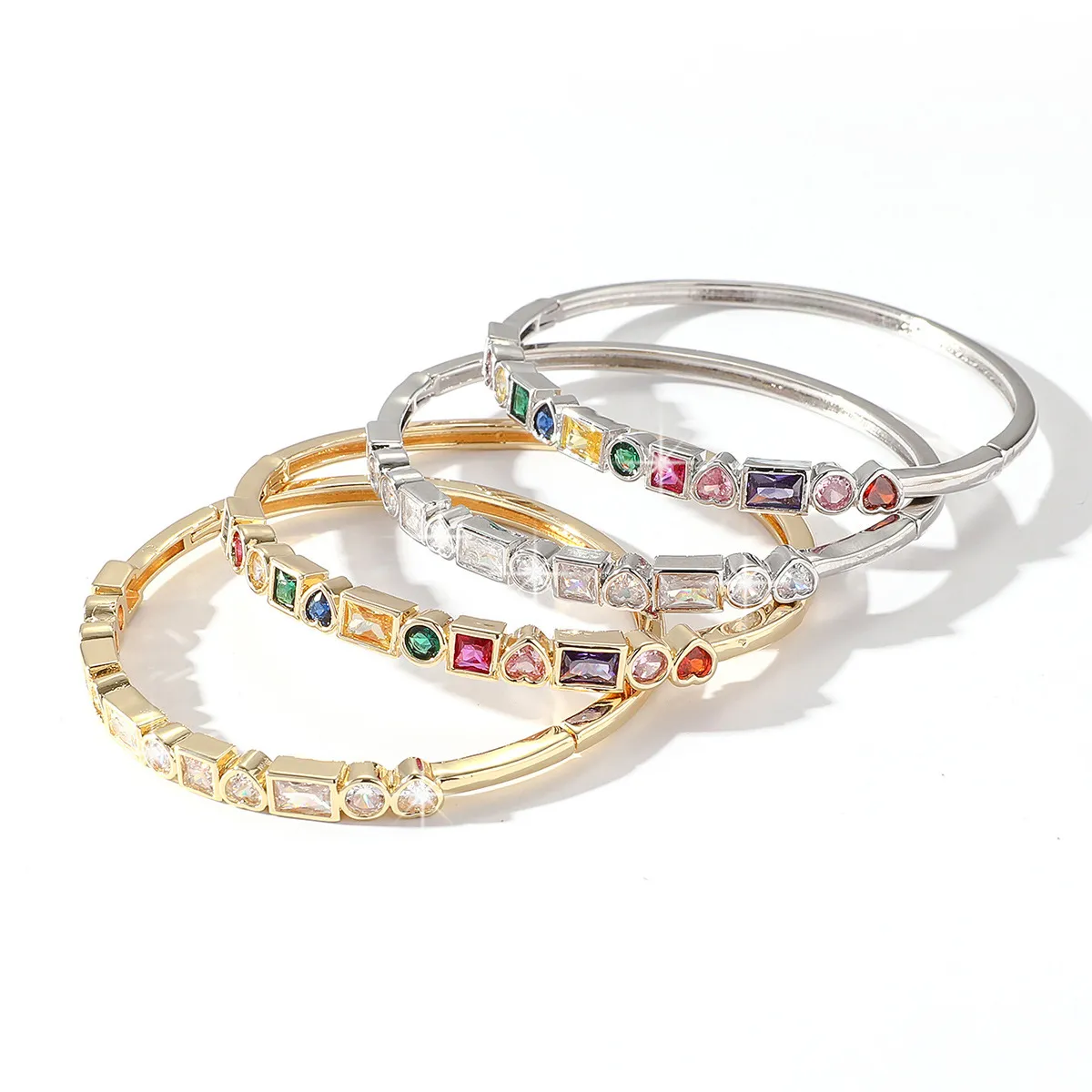 Dainty Gold Bangle: Enamel Happy Face Inlaid Diamond Bracelet, Gold ...