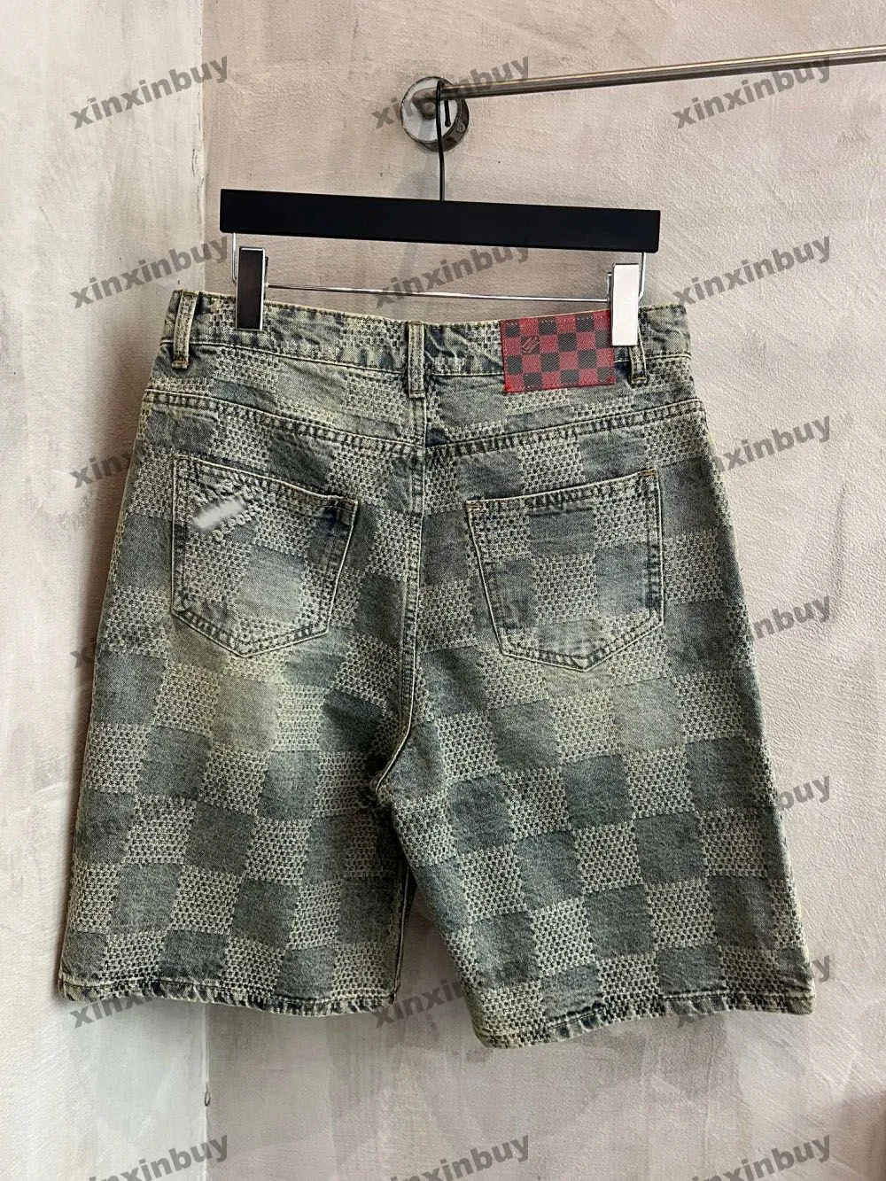 Patterned Denim Shorts: Mosaic Jacquard Chessboard Design - Spring ...