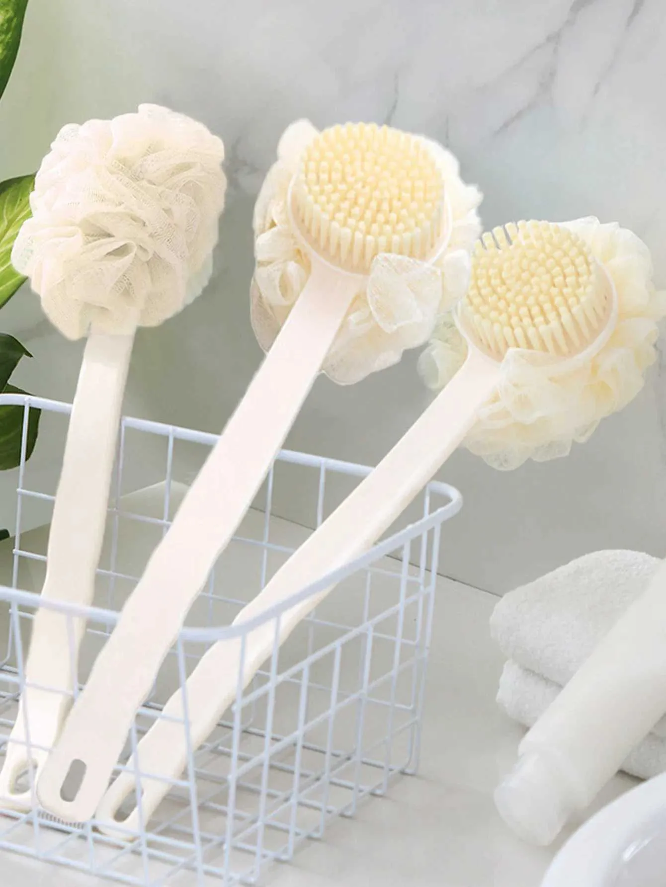 Long Handle Back Scrubber - Exfoliating Bath Sponge & Massage Brush Set ...
