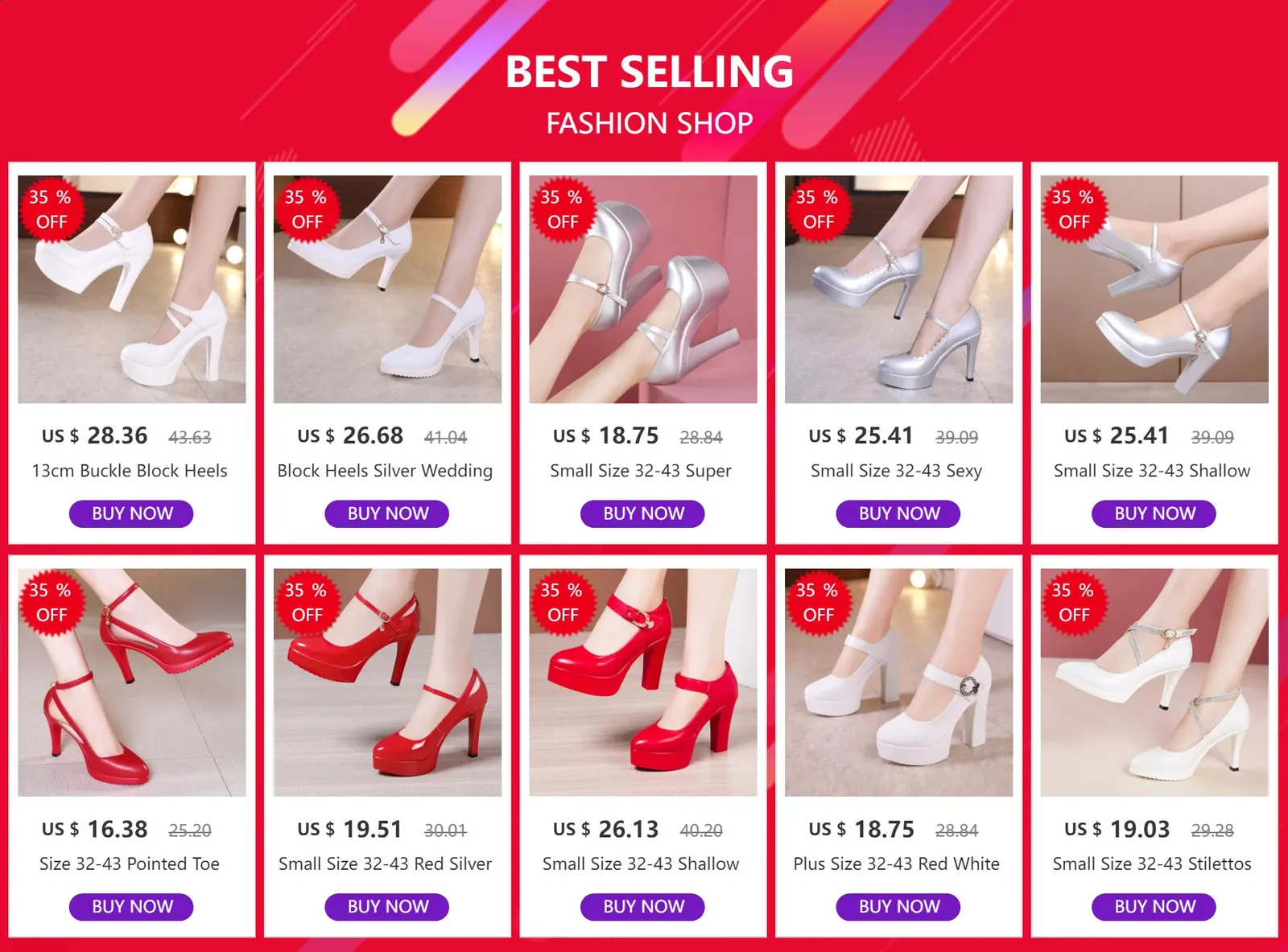 Elegant Platform Heels: Perfect for Weddings & Parties - Red, White ...
