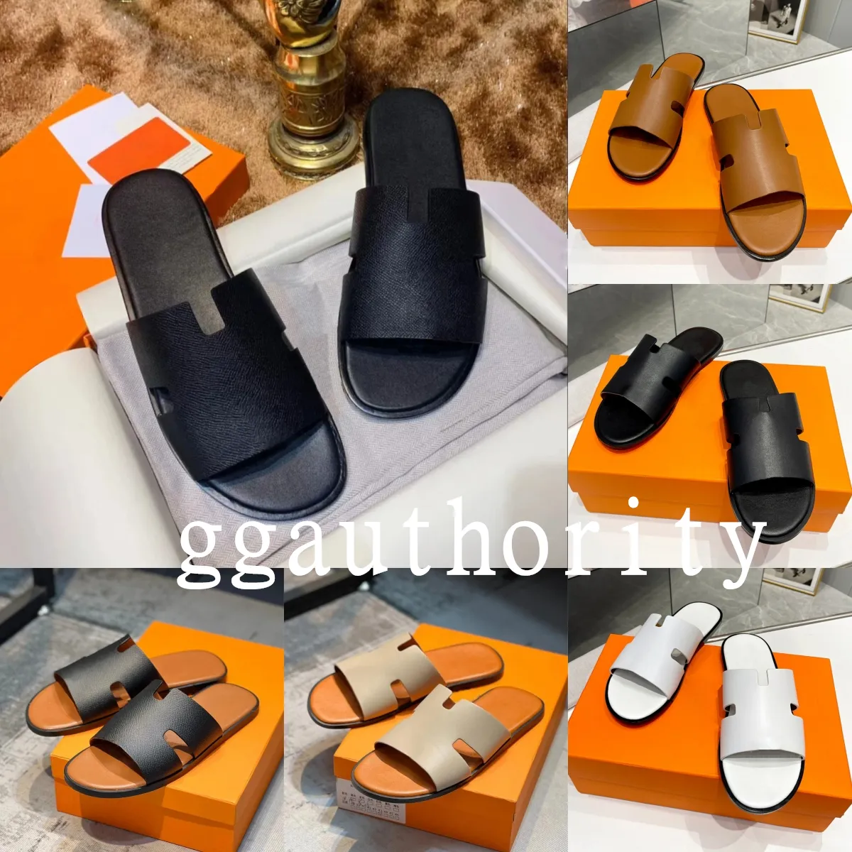 Men Slippers Designer Leather Mens Sandals Flip Flops Heritage Calfskin ...