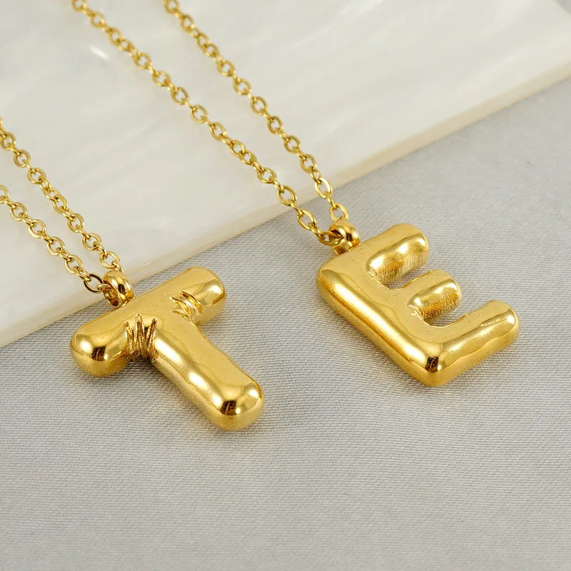 2025 Gold English Letter Pendant Necklace, Bubble Balloon Initial Charm ...