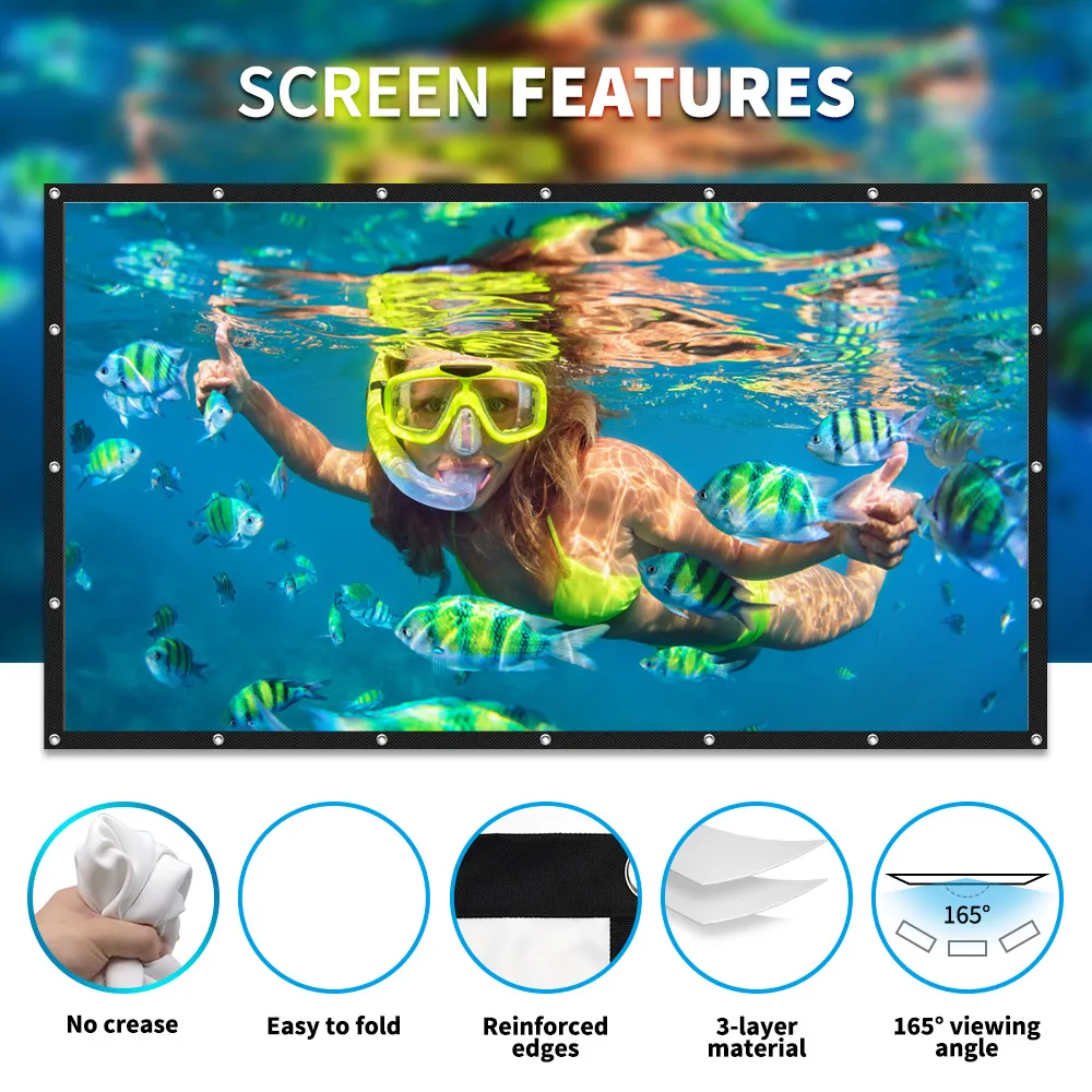 120 Inch HD Projector Screen - Portable Foldable Soft Screen for Home ...