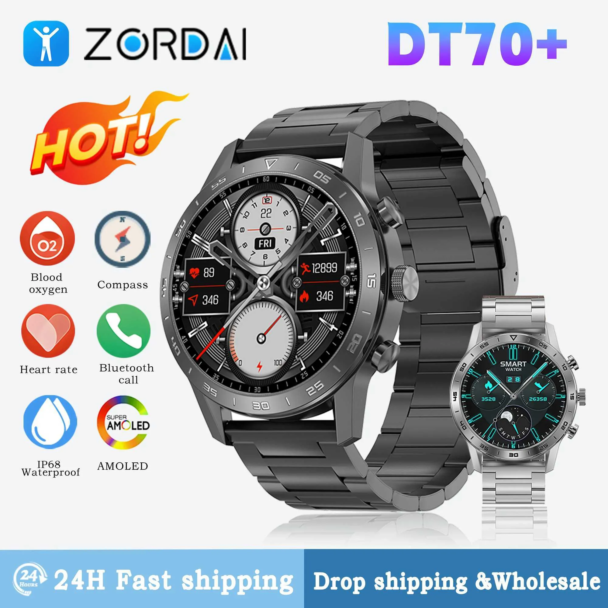 Stainless Steel Smartwatch with 1.45 Circular Screen, Fitness Tracking ...