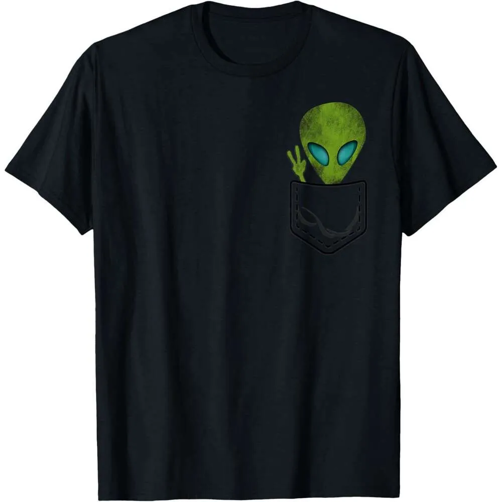 T Shirt For Mens Alien Pocket Cool Funny Cute Peace UFO Gift T Shirt ...