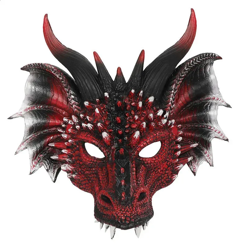 Red Devil Mask Horn Horror Ram Half Party Prop Costume Dragon Face Role ...