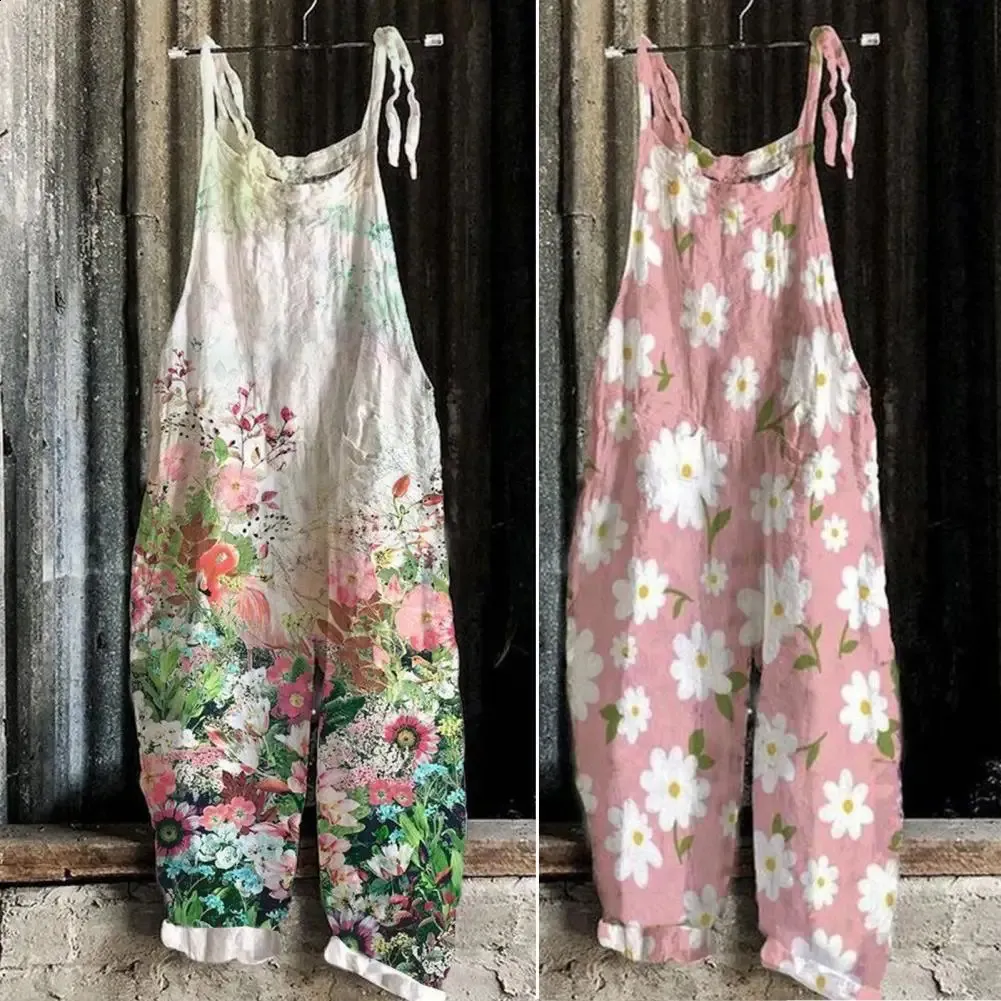 Floral Wide Leg Romper Jumpsuit - Tropical Print, Flowy & Loose Fit ...