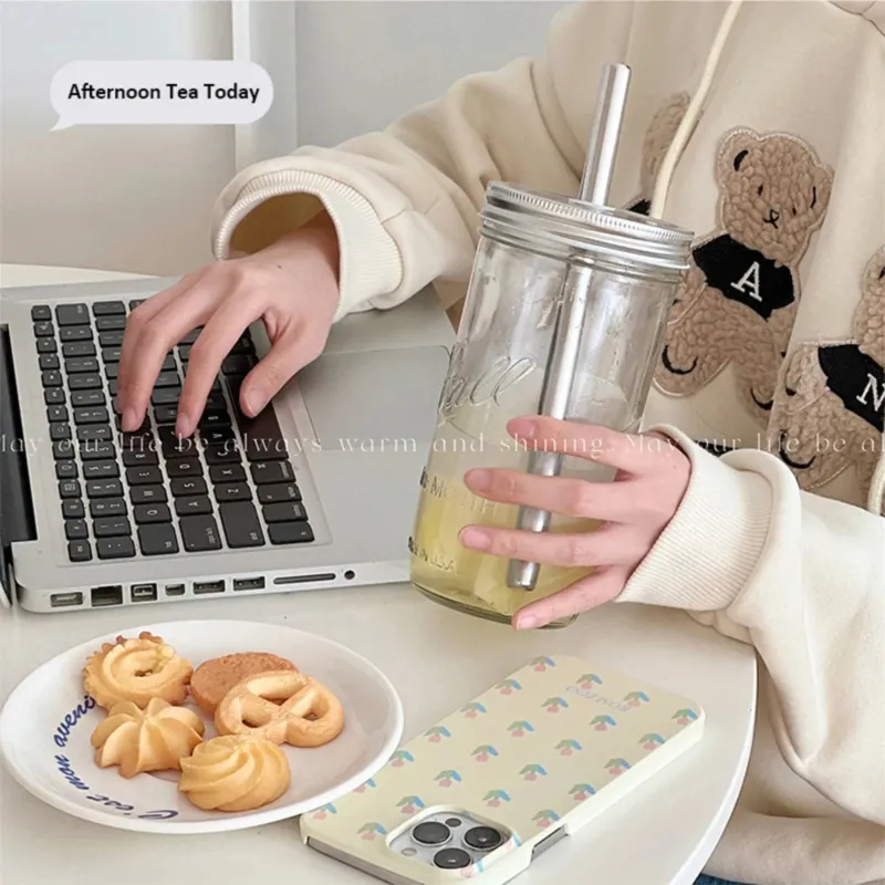 Ins Boba Mason Jar Smoothie Cup With Straw Lid Large Capacity, Heat ...