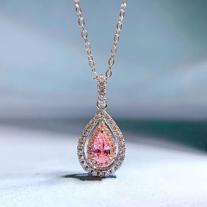 Choucong Sterling Silver Pink Moissanite Water Drop Pendant Necklace ...