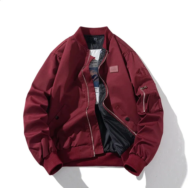 Men's Bomber Jacket Retro Pilot Style, Solid Burgundy, Windproof ...