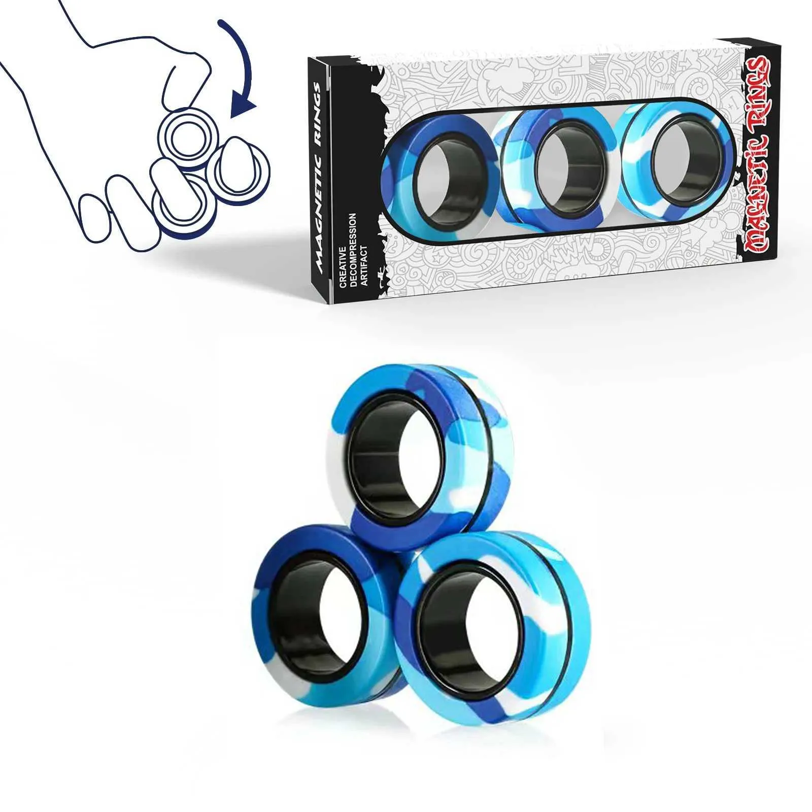 Magnetic Fidget Rings - 3 Pack - Stress Relief Fidget Toys for Focus ...