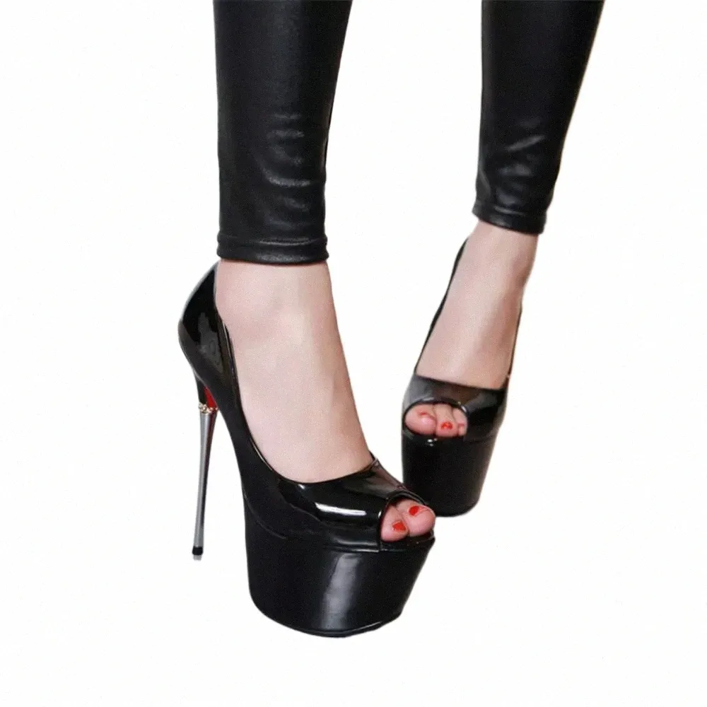 Extreme 16cm High Heel Platform black pumps with Peep Toe in Red and ...