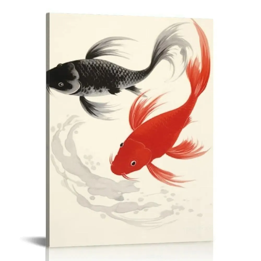 Happy Fish Giclee Canvas Print Traditional Chinese Fish Wall Art For ...