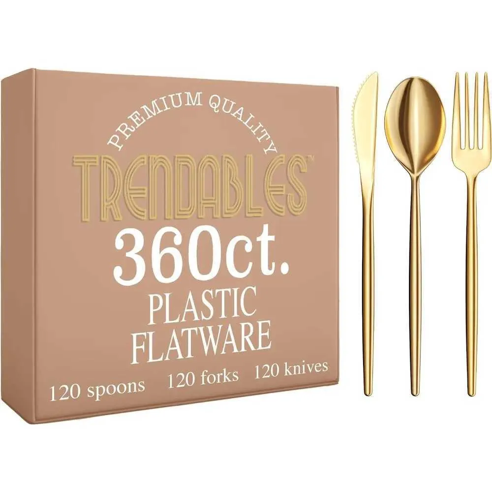 360-Piece Disposable Silverware Set - Elegant Plastic Forks & Spoons ...