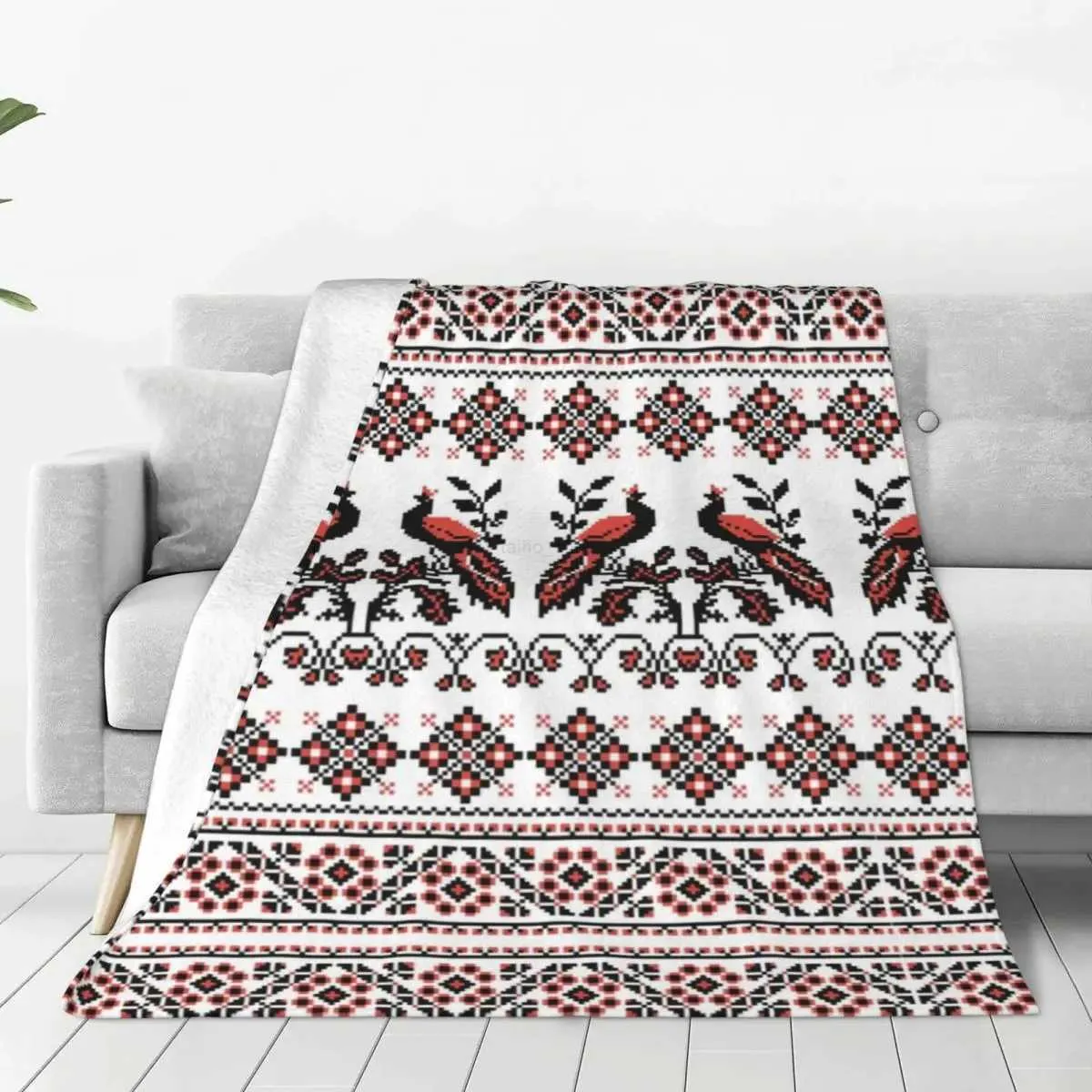 Ukrainian Embroidery Fleece Throw Blanket 40x30in 100% Acrylic Bohemian ...